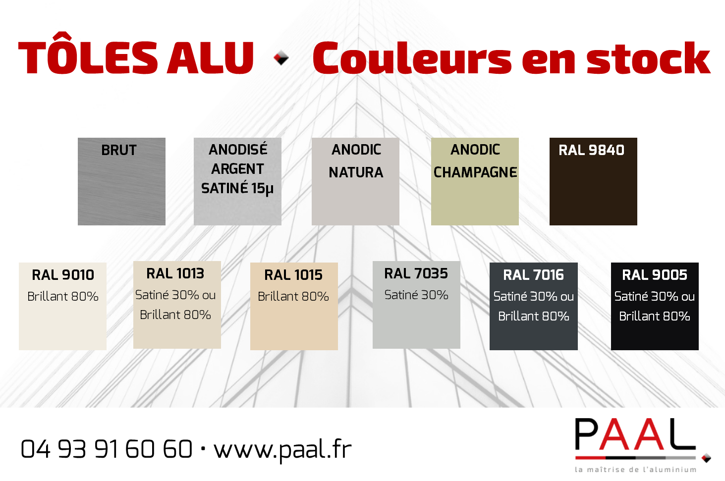 De nombreux coloris en stock pour les TÔLES ALUMINIUM - Paal
